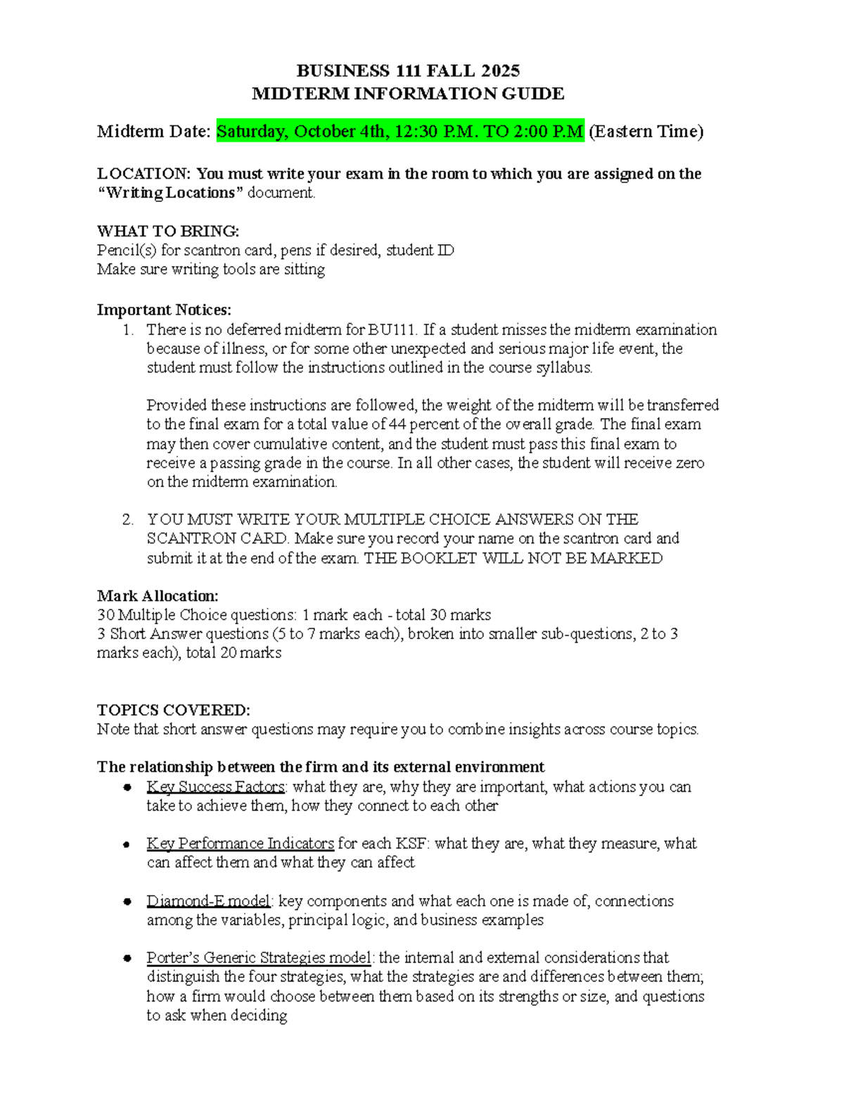F25 BU111 Midterm Exam Info & Study Guide for Fall 2025 - Studocu