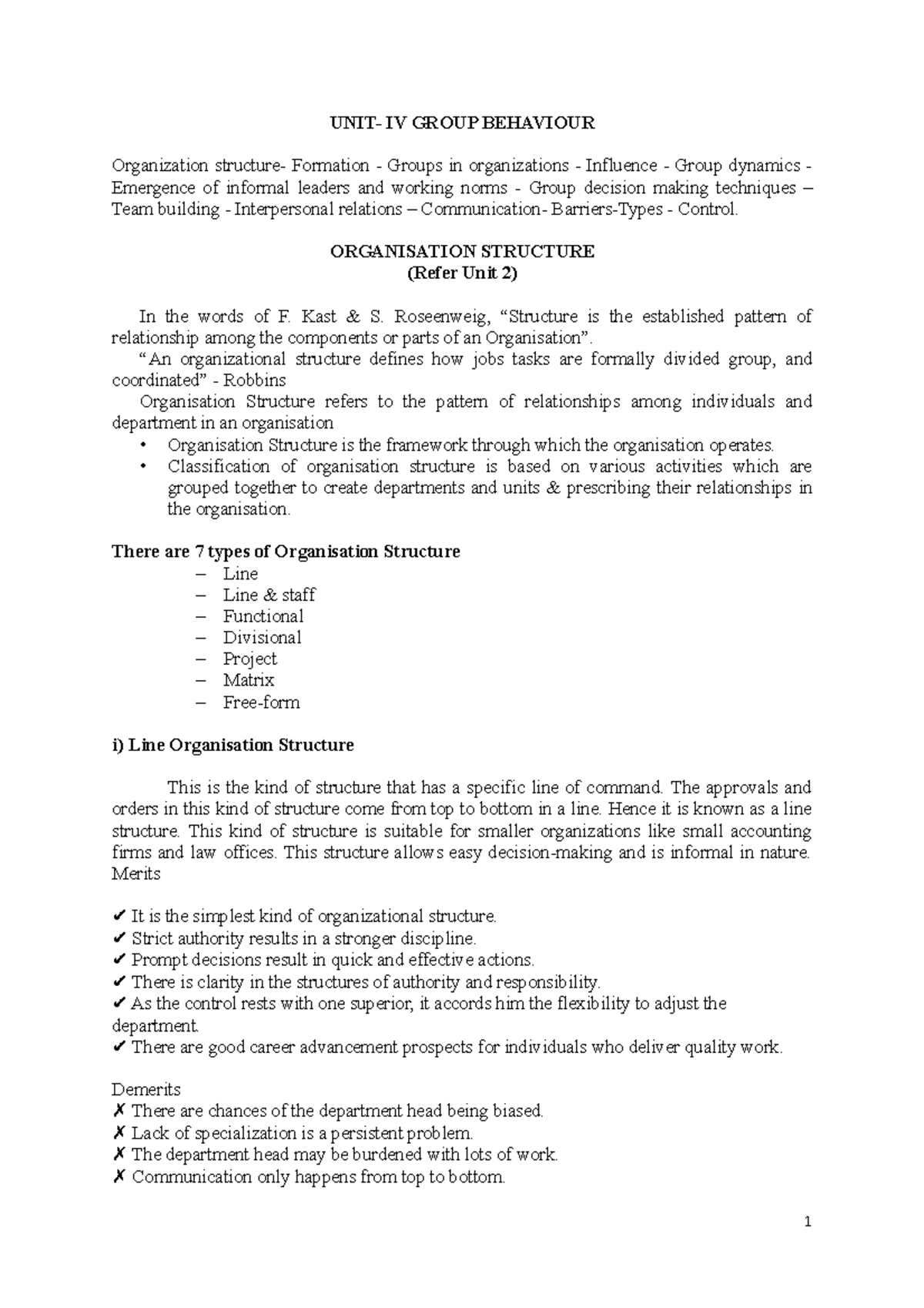 Unit 4 MOB - Key Questions on Group Behaviour & Org Structure - Studocu