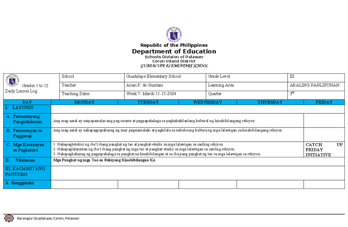 AP-Grade 3 Q3 W7 - Daily Lesson Log for Araling Panlipunan - Studocu