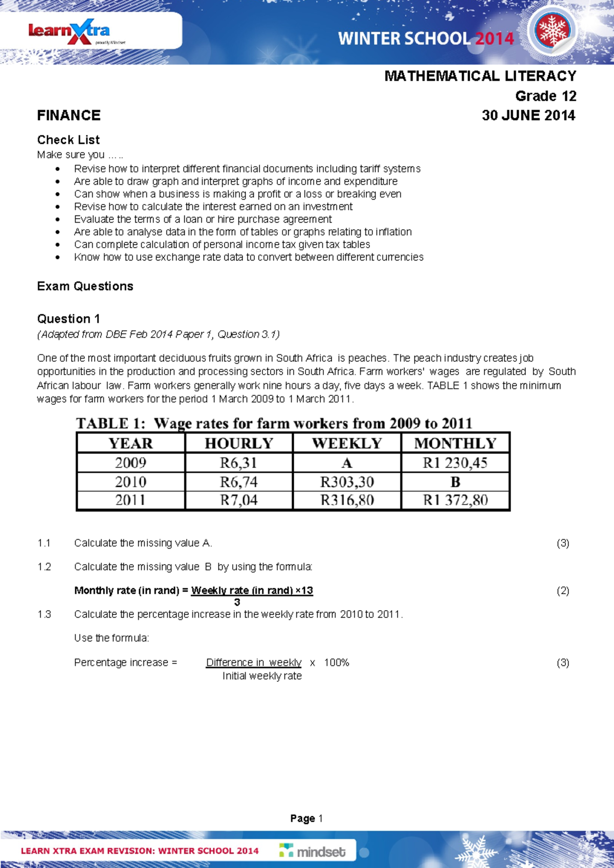 Gr12 Mathematical Literacy Finance Revision Checklist - 30 June 2014 ...