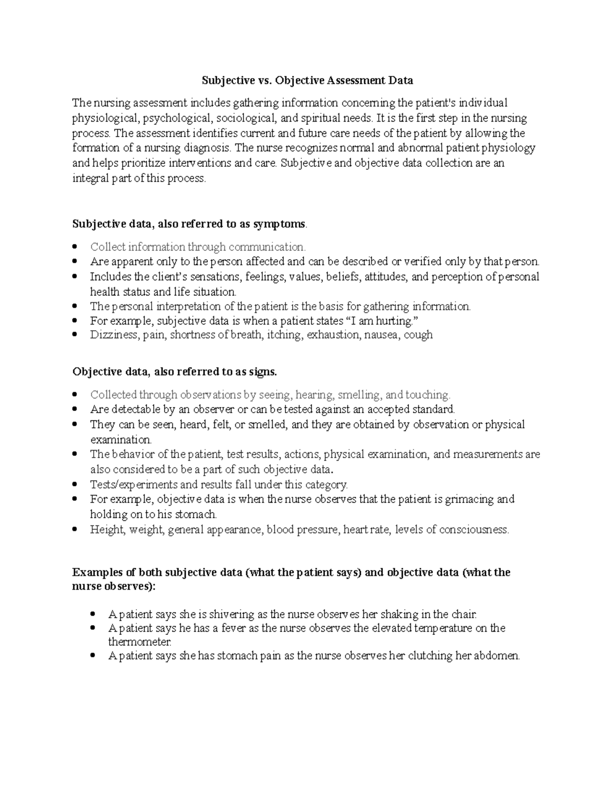 Nursing Assessment: Subjective vs Objective Data Explained - Studocu