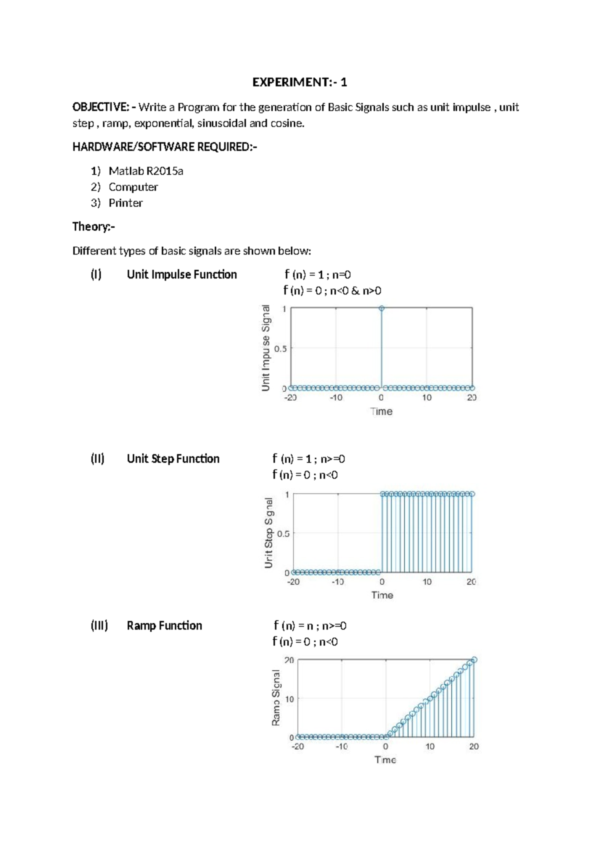 Basic Signal Generation using Matlab for Experiment 1 (EXP1) - Studocu