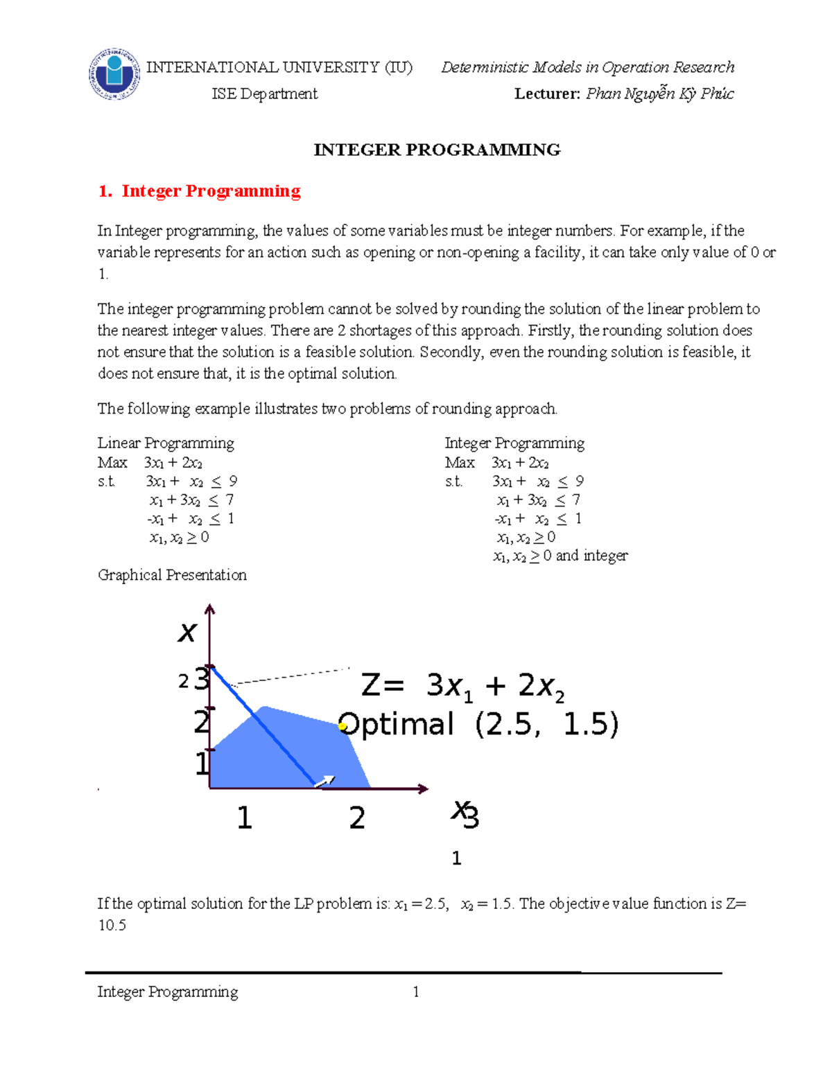 12-Integer Programming (Repaired) - ISE Department Lecturer: Phan ...
