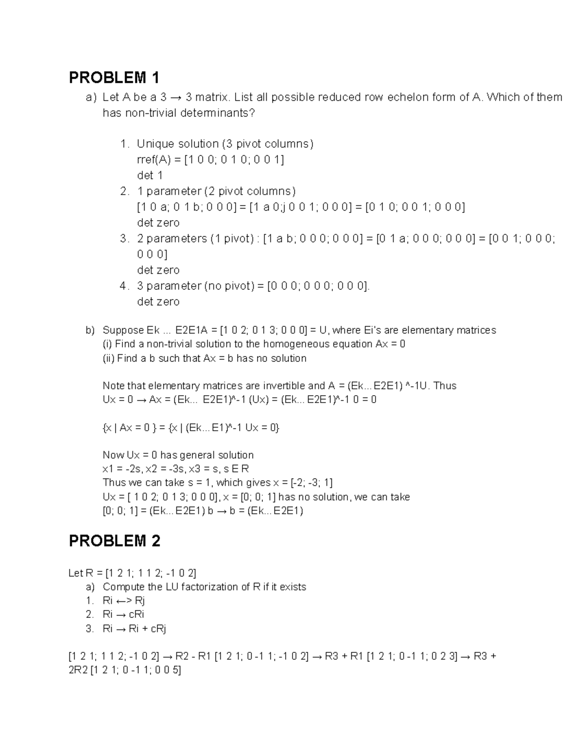 Week 4 Problem Solving: RREF, LU Factorization, and Determinants - Studocu