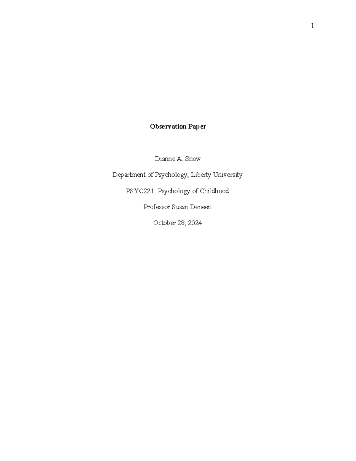 PSYC221 - Observation Paper on Childhood Development of Aiden - Studocu