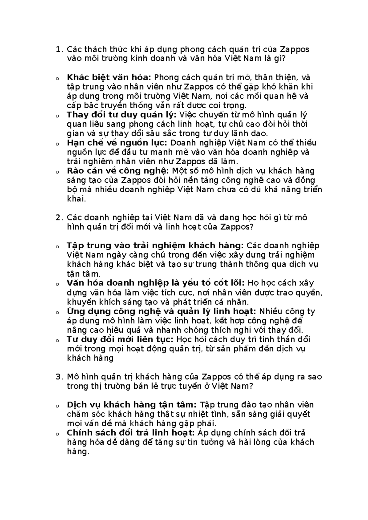 Thách thức và Cơ hội Áp dụng Quản trị Zappos tại VN - Studocu