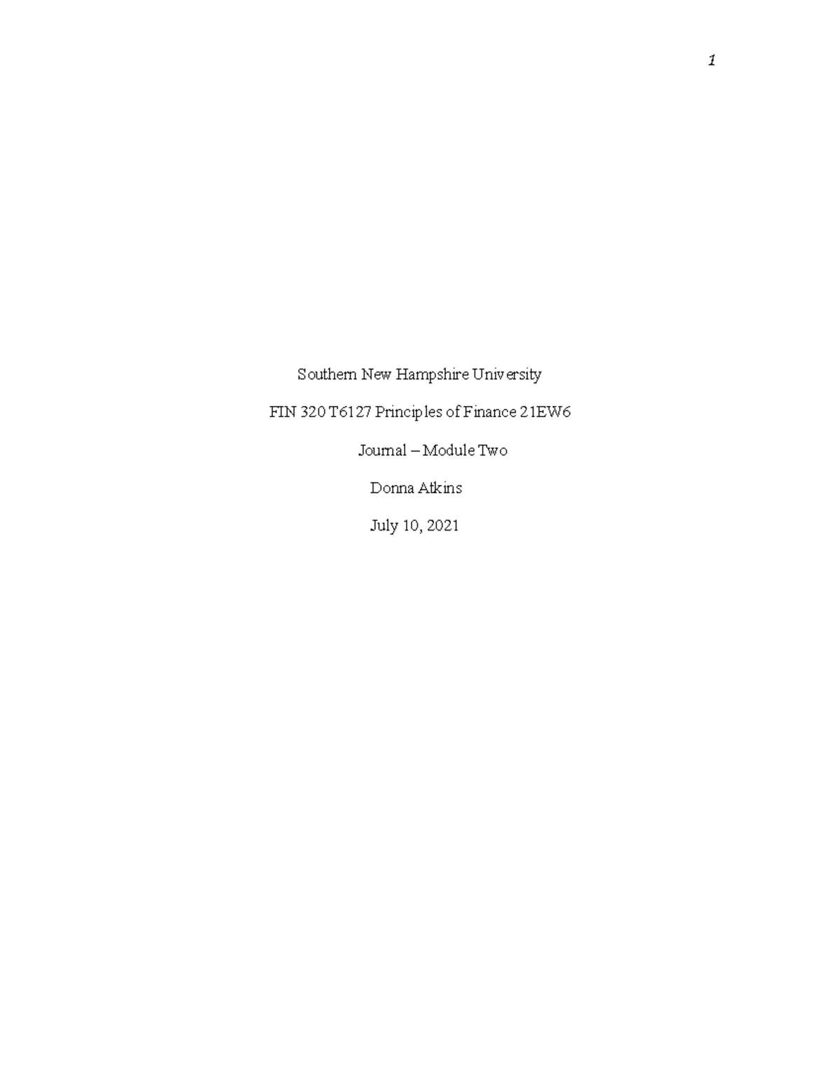 Journal - Module Two FIN 320 - Southern New Hampshire University FIN ...