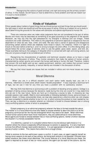 Ethics. module 4 - I. UNIT TITLE/CHAPTER TITLE: CHAPTER 4:LESSON 1: THE ...