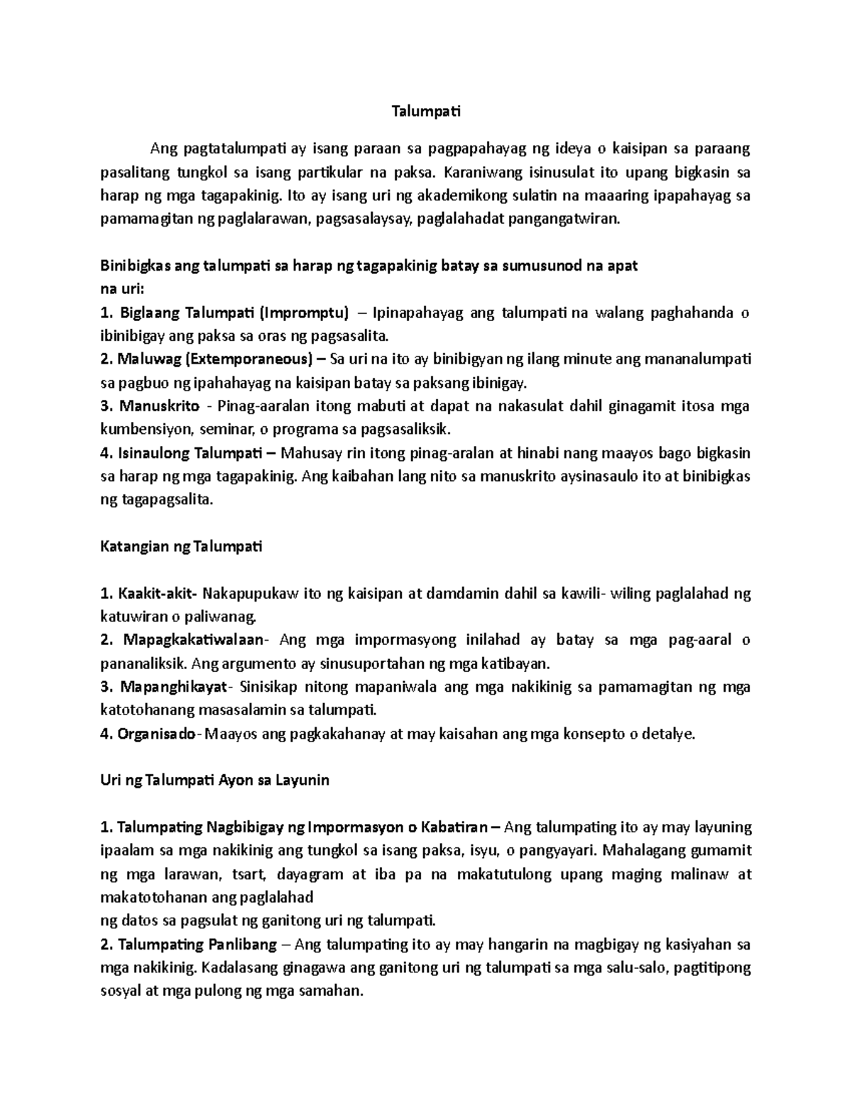 Talumpati at posisyong papel - Talumpat Ang pagtatalumpati ay isang ...
