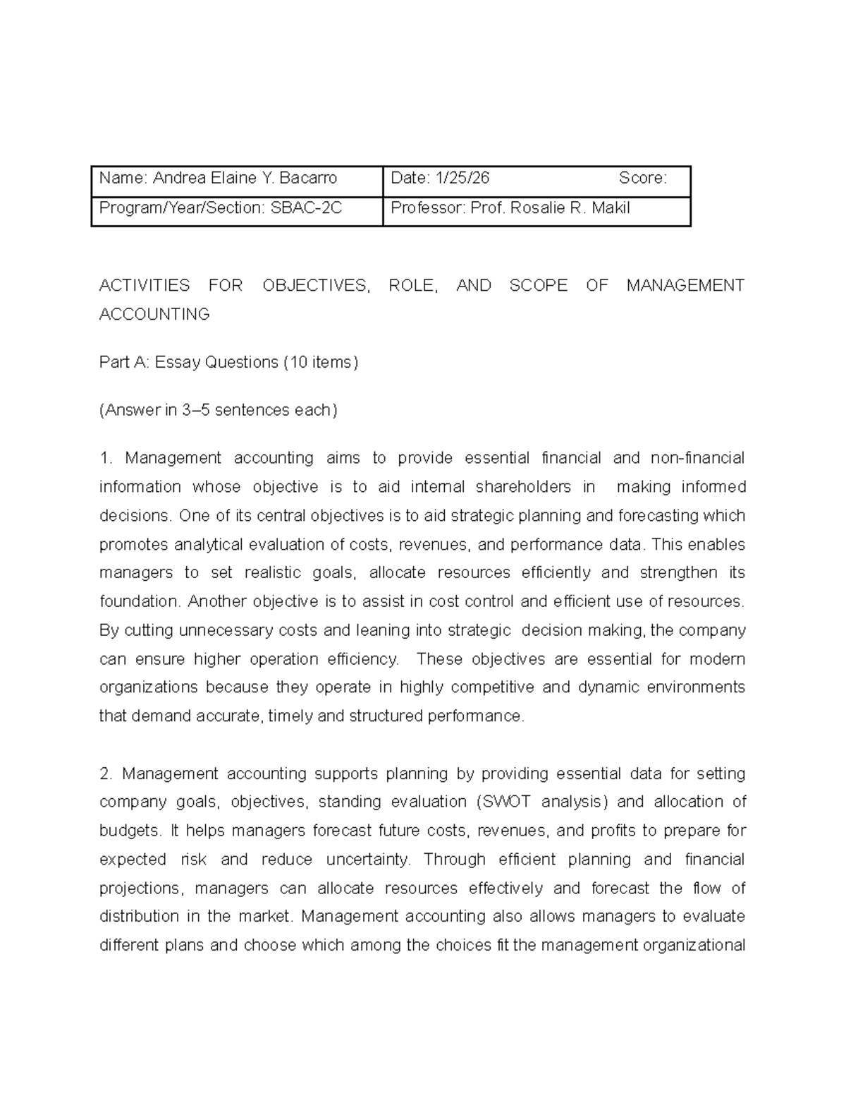 Management Accounting: Assignment #1 Strat Cost Analysis - Studocu