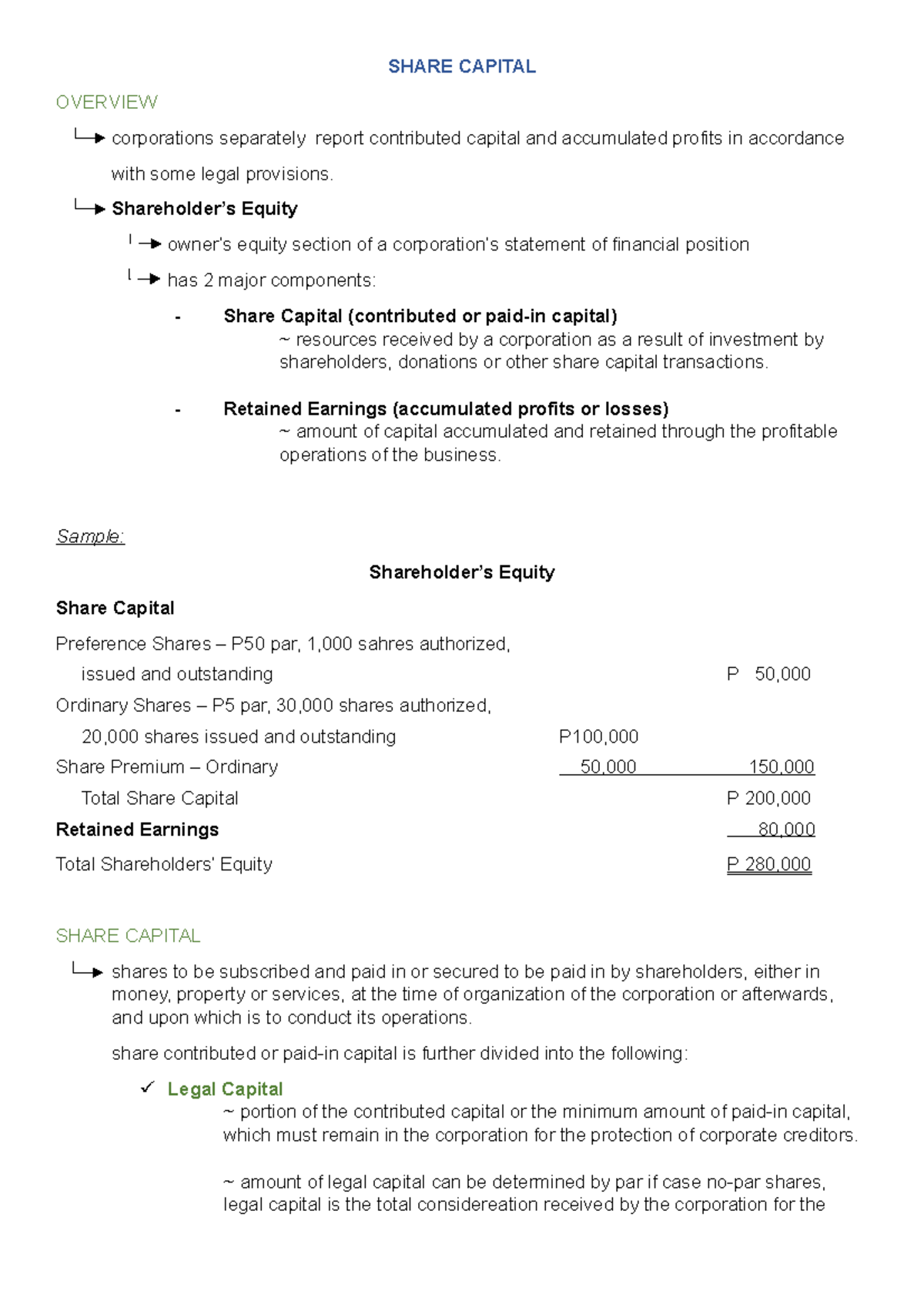 6 Share Capital notes for accountancy studes - SHARE CAPITAL OVERVIEW ...