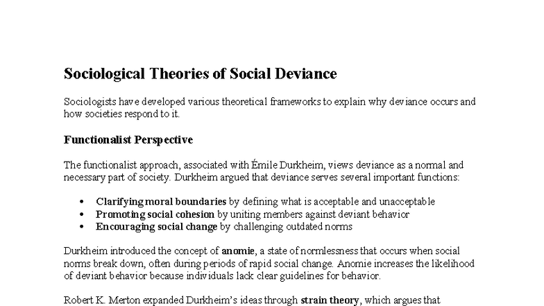 Sociological Theories of Social Deviance: A Comprehensive Overview ...