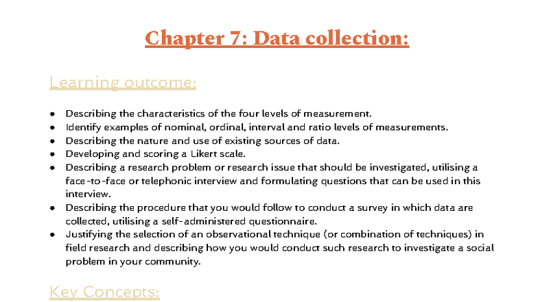 RSC2601 Chapter 7: Data Collection & Measurement Levels Explained - Studocu