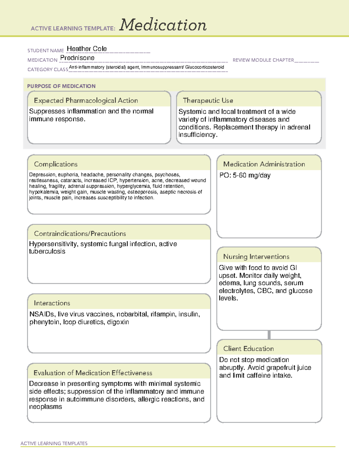 Prednisone (Medication): Active Learning Template Overview - Studocu