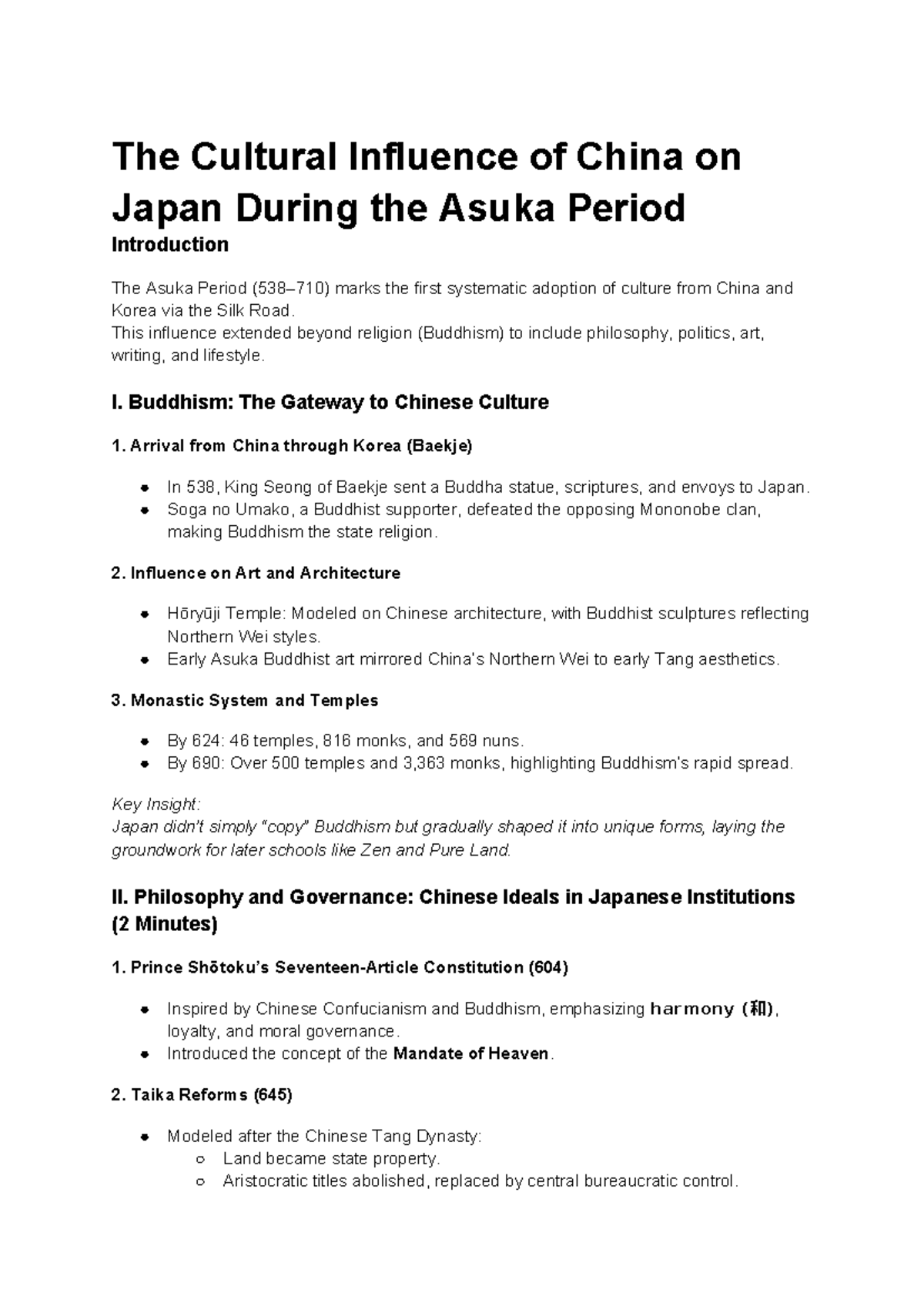 Cultural Influence of China on Japan in the Asuka Period - VDCWSA - Studocu