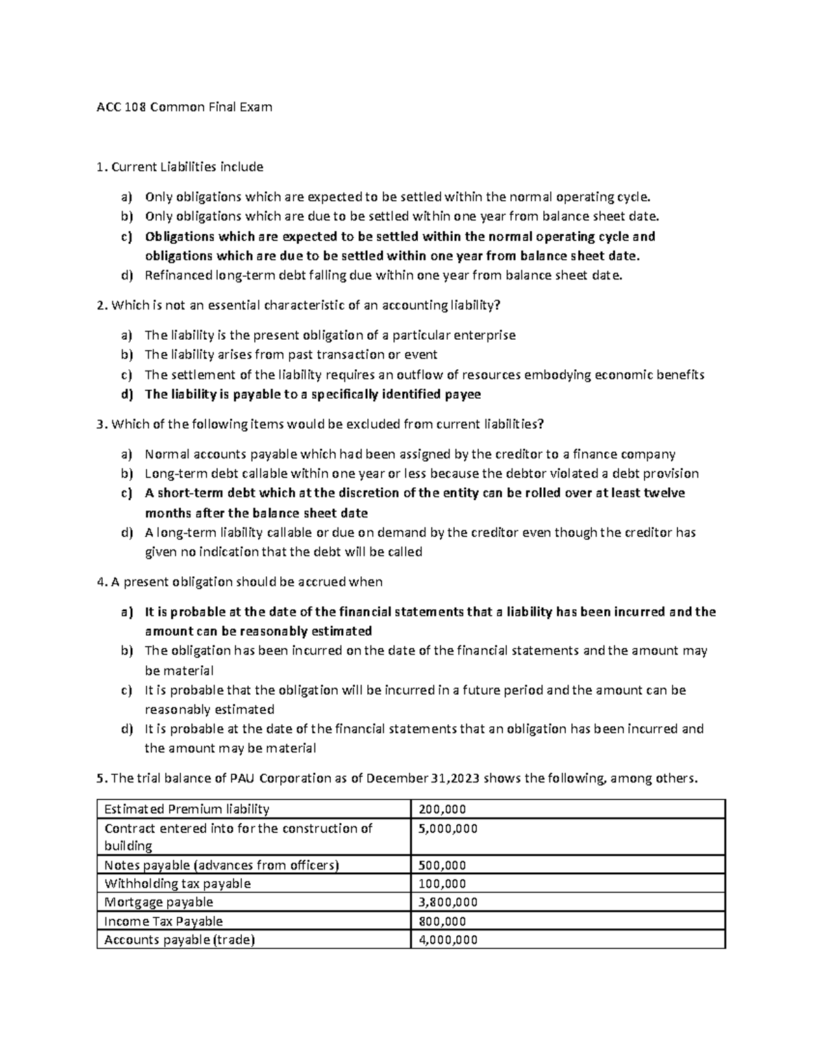 ACC 108 Final Exam Study Guide and Review Notes - Studocu