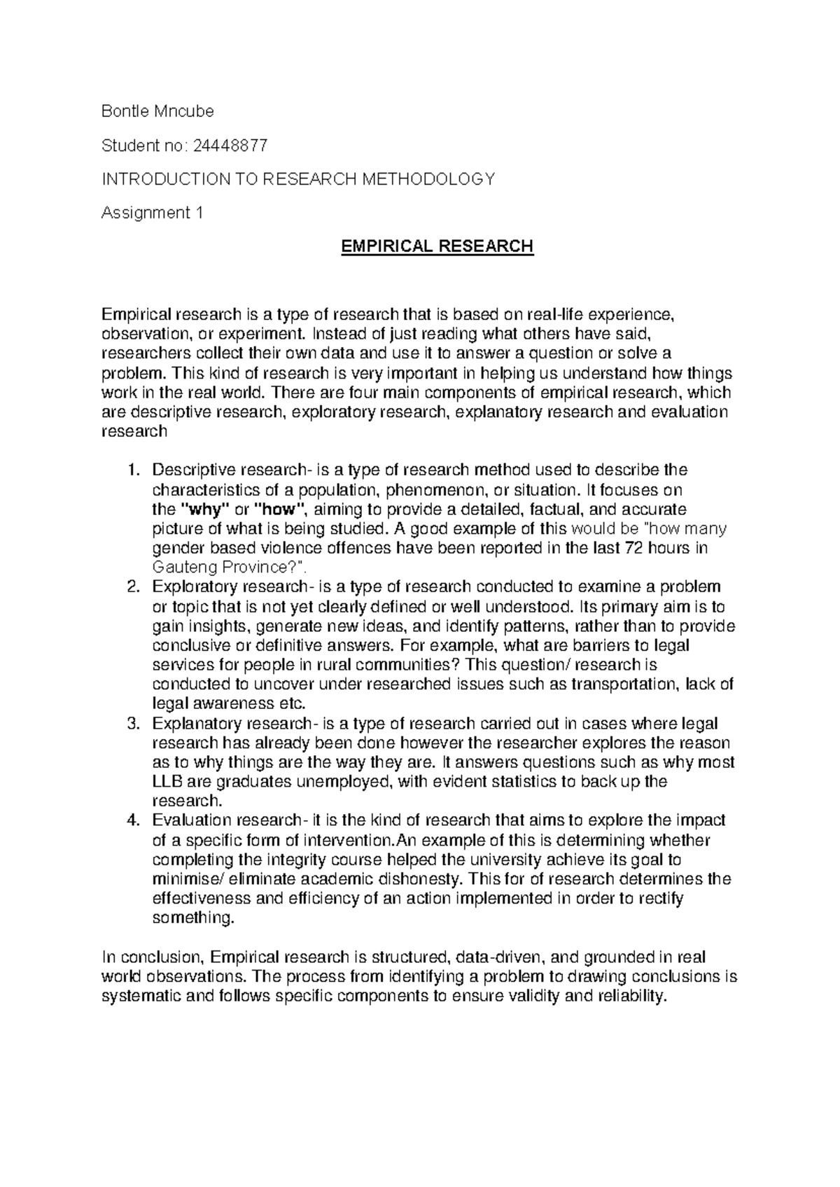 IRM - Introduction to Research Methodology Assignment 1: Empirical ...
