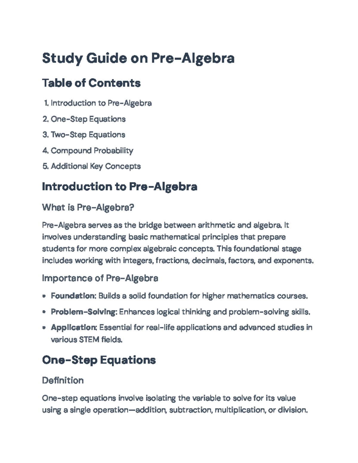 Pre-Algebra Study Guide: Essential Concepts and Problem Solving ...