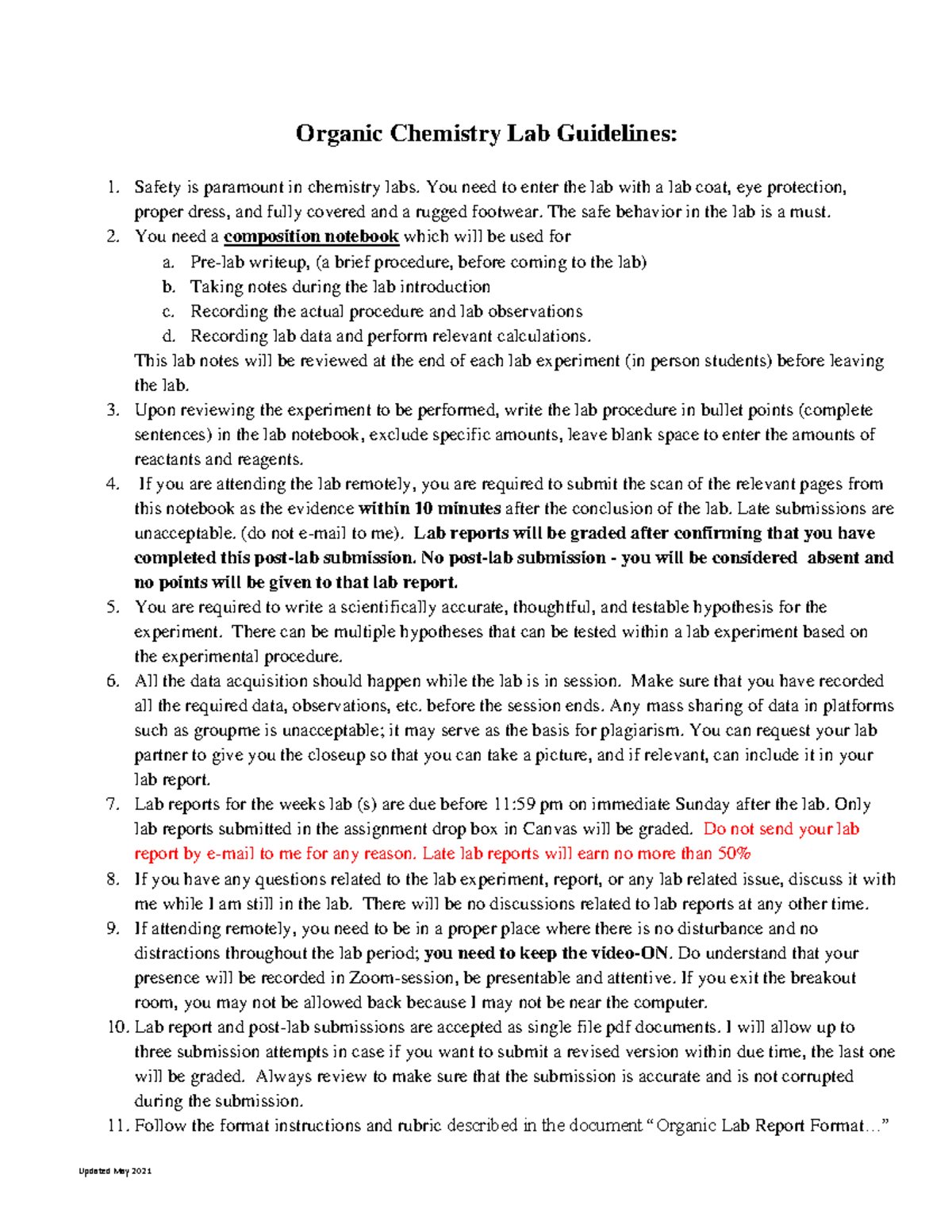 Organic Chemistry Lab Guidelines and Report Format (OC101) - Studocu