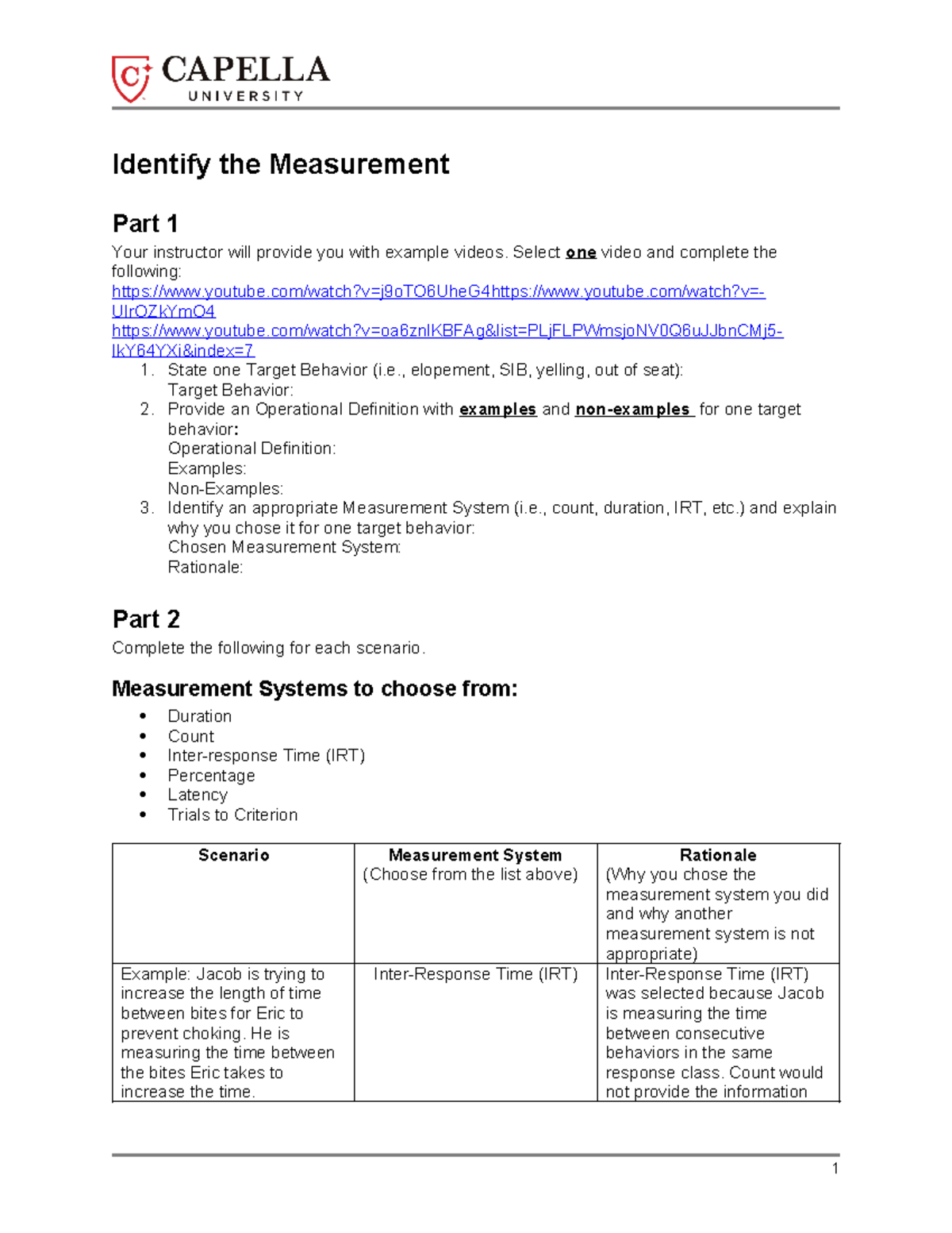 Assignment 3 Template Identify the Measurement - Identify the ...