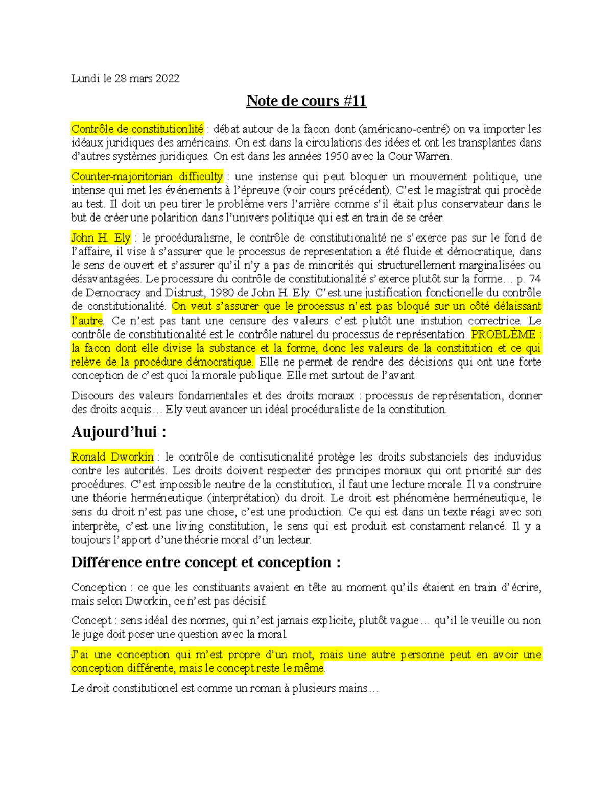 Poldrt - note de cours 11 - Lundi le 28 mars 2022 Note de cours Contrôle de constitutionlité ...