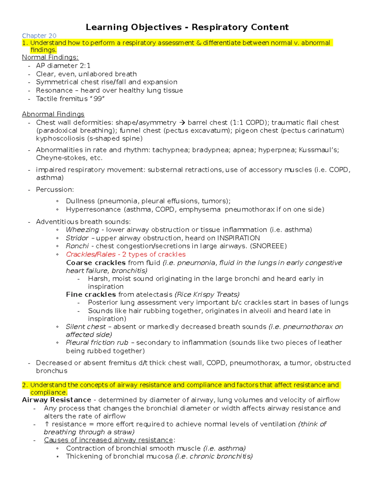 MED SURG Respiratory CH 29 Study Guide - Chapter 29. Respiratory System ...