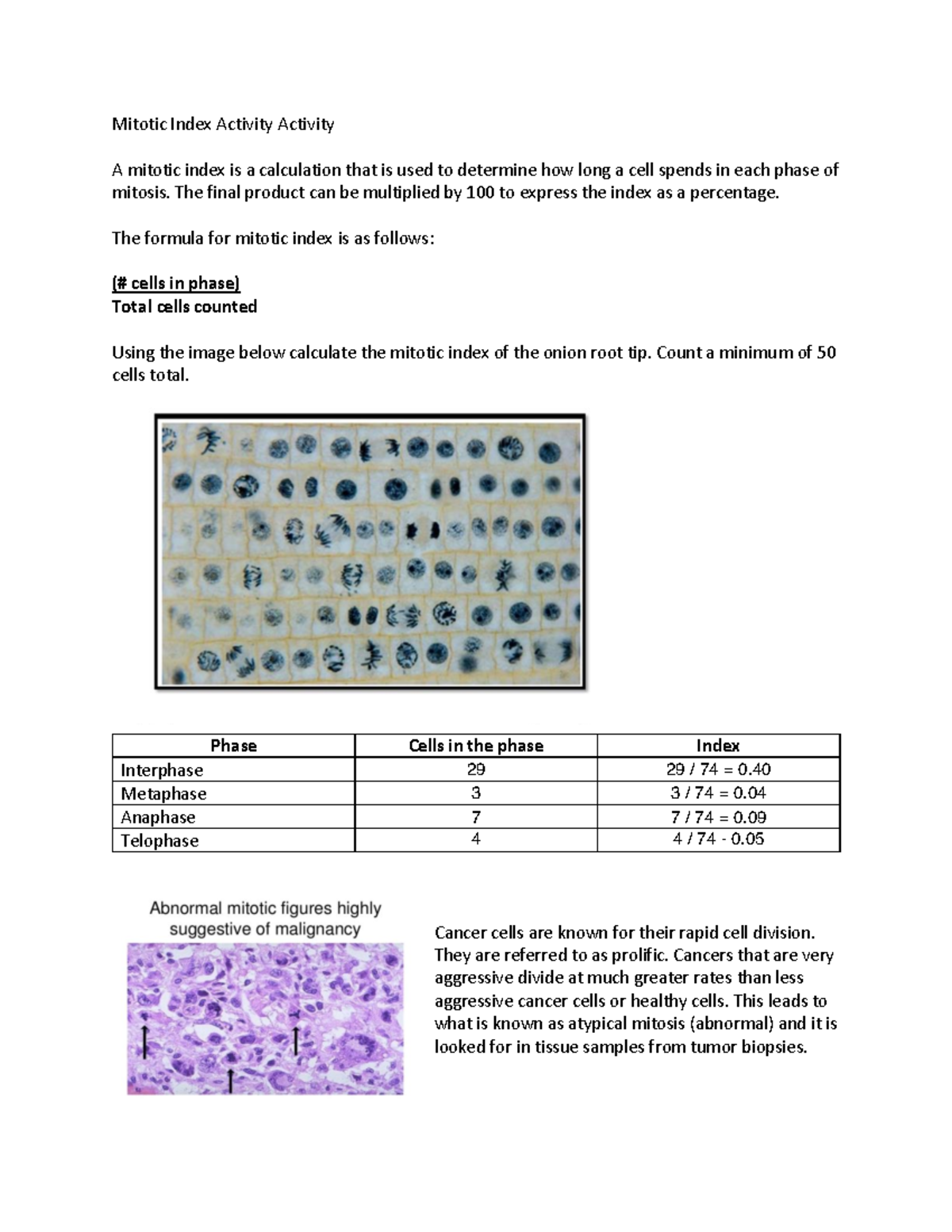 UC Davis Mitotic Index Activity: Analyzing Cancer Cell Division ...