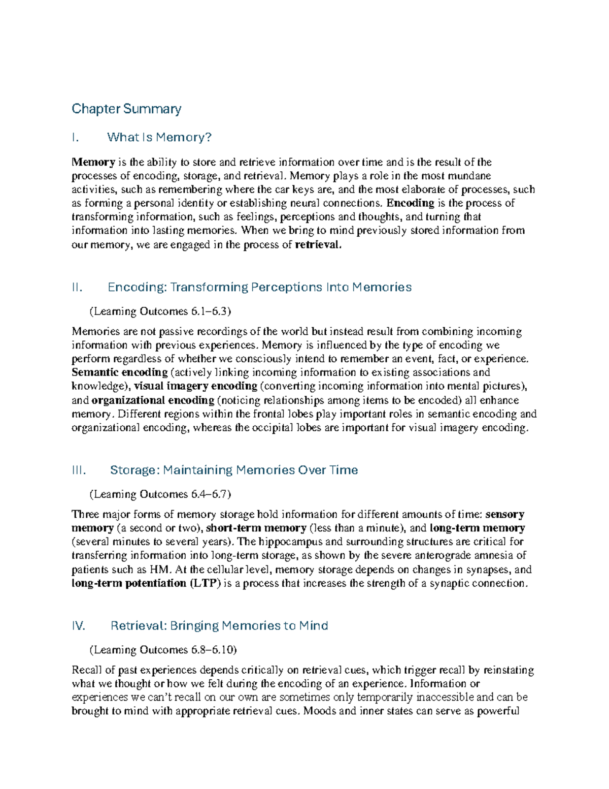 PSY 101: Chapter Summary on Memory Processes - Encoding, Storage ...