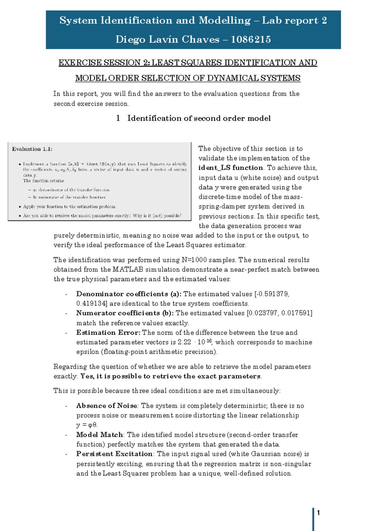 System Identification and Modelling Lab Report 2: Least Squares & RLS ...