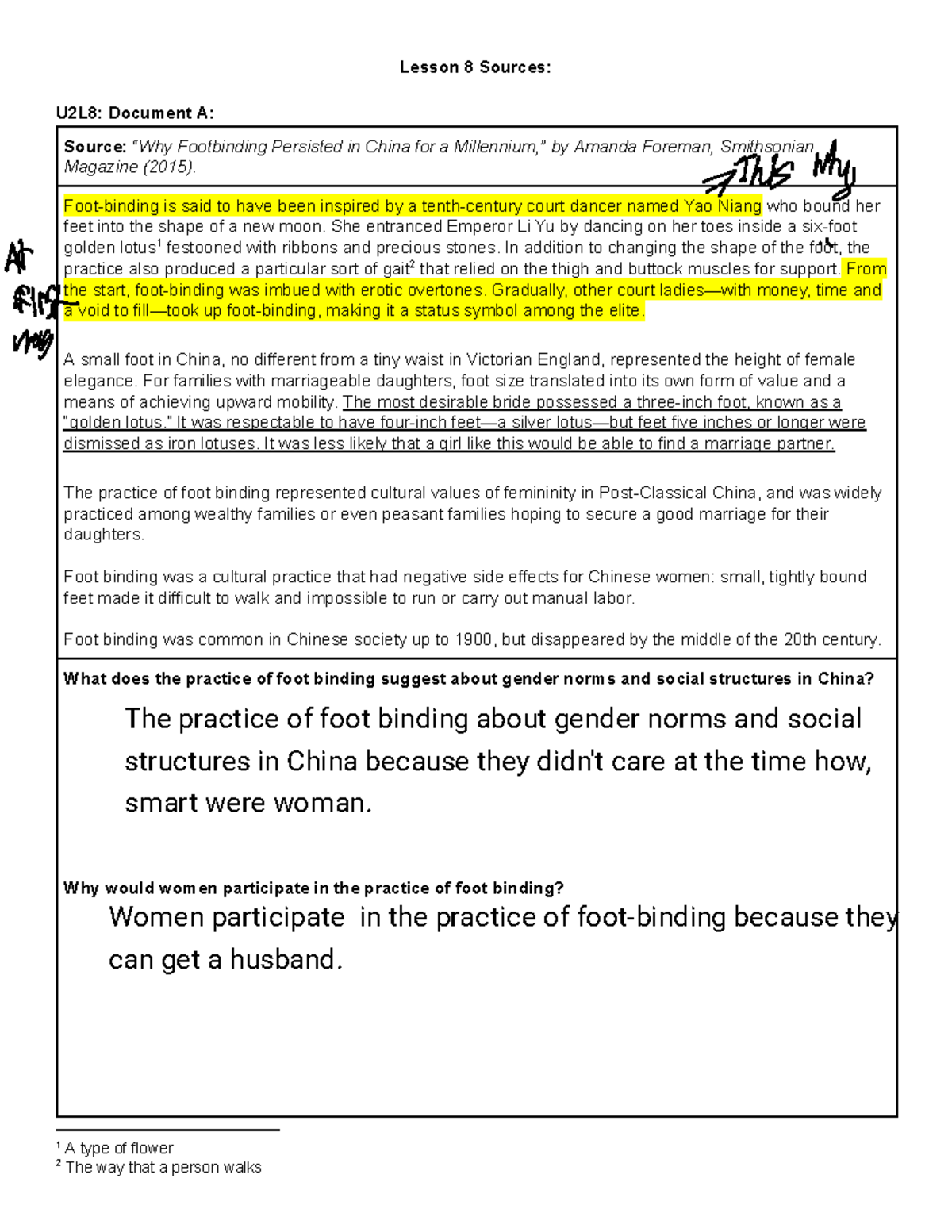 Lesson 8: Footbinding in China - Cultural Impacts and Gender Norms ...