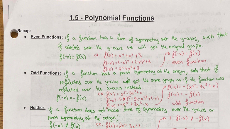 1.5 Polynomial Functions Recap and Solutions - MHF4U - Studocu