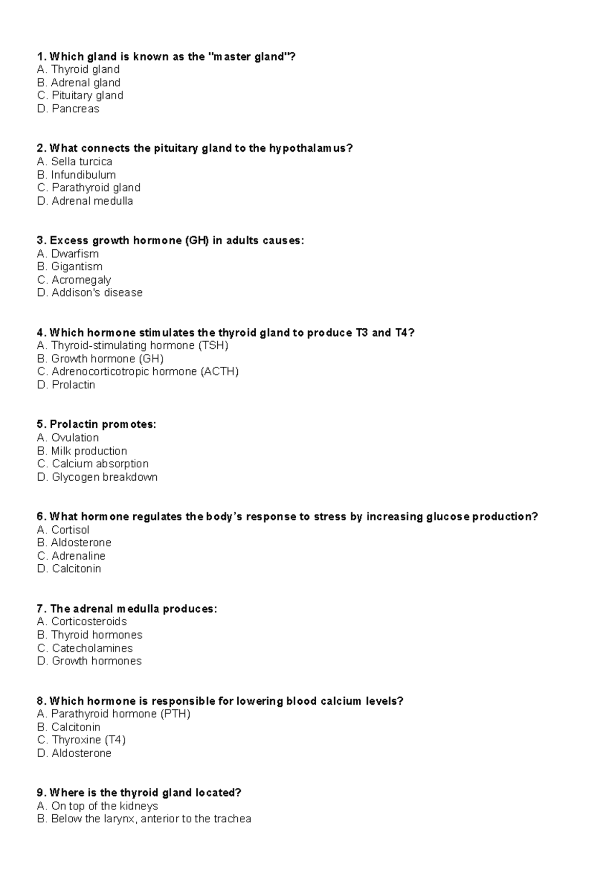 Endocrine System - Practice Exam - Which gland is known as the "master ...