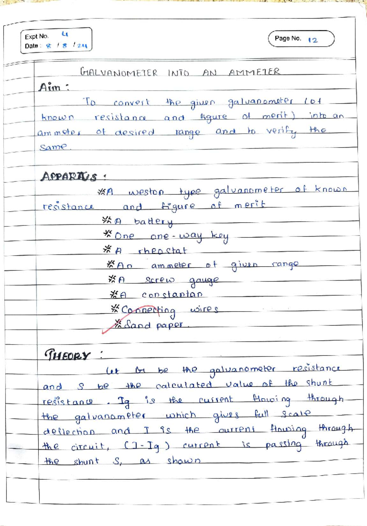 Galvanometer Experiment: Converting to Ammeter (PHYS 101) - Studocu