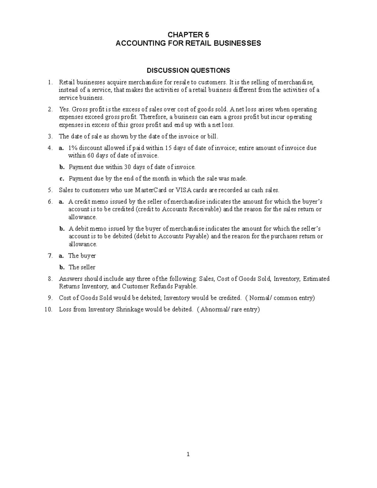 Accounting 1 Exam 2 Review notes - CHAPTER 5 ACCOUNTING FOR RETAIL ...