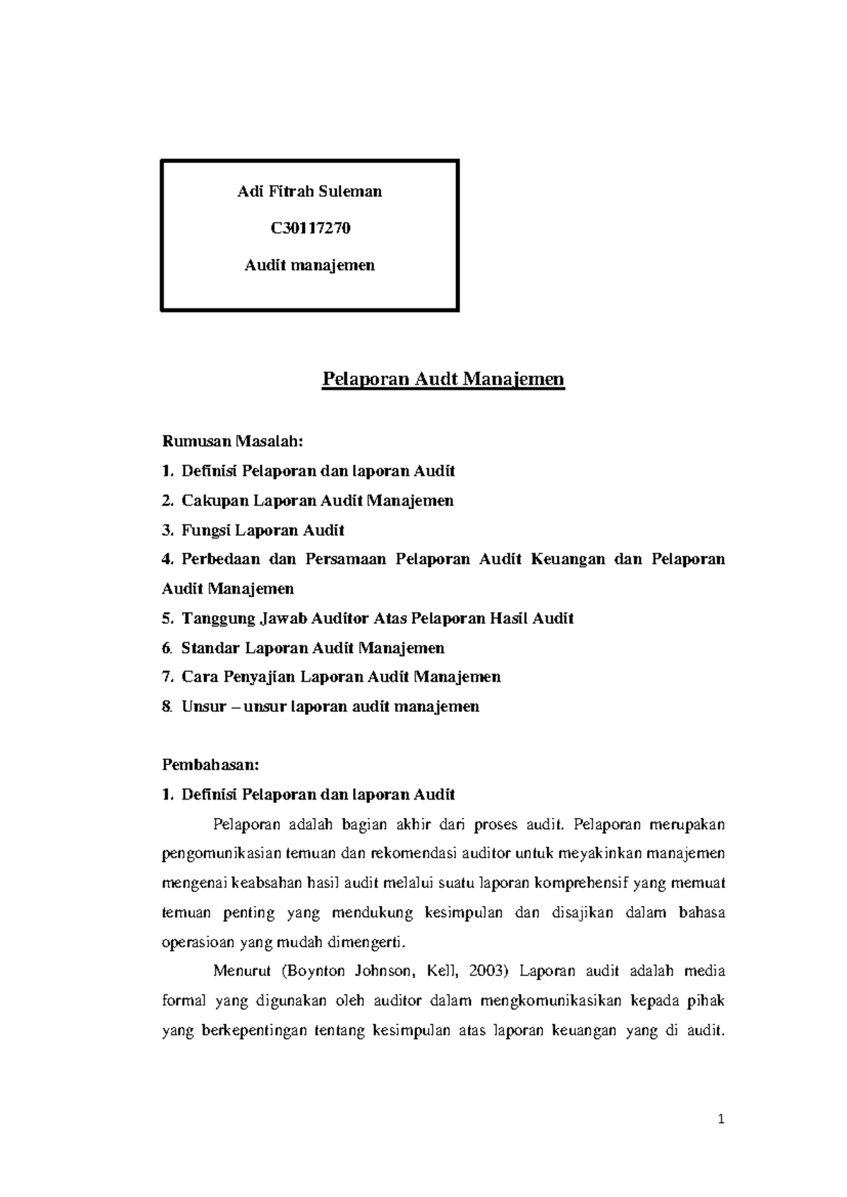 Materi Audit Manajemen 2: Pelaporan dan Standar Laporan Audit - Studocu
