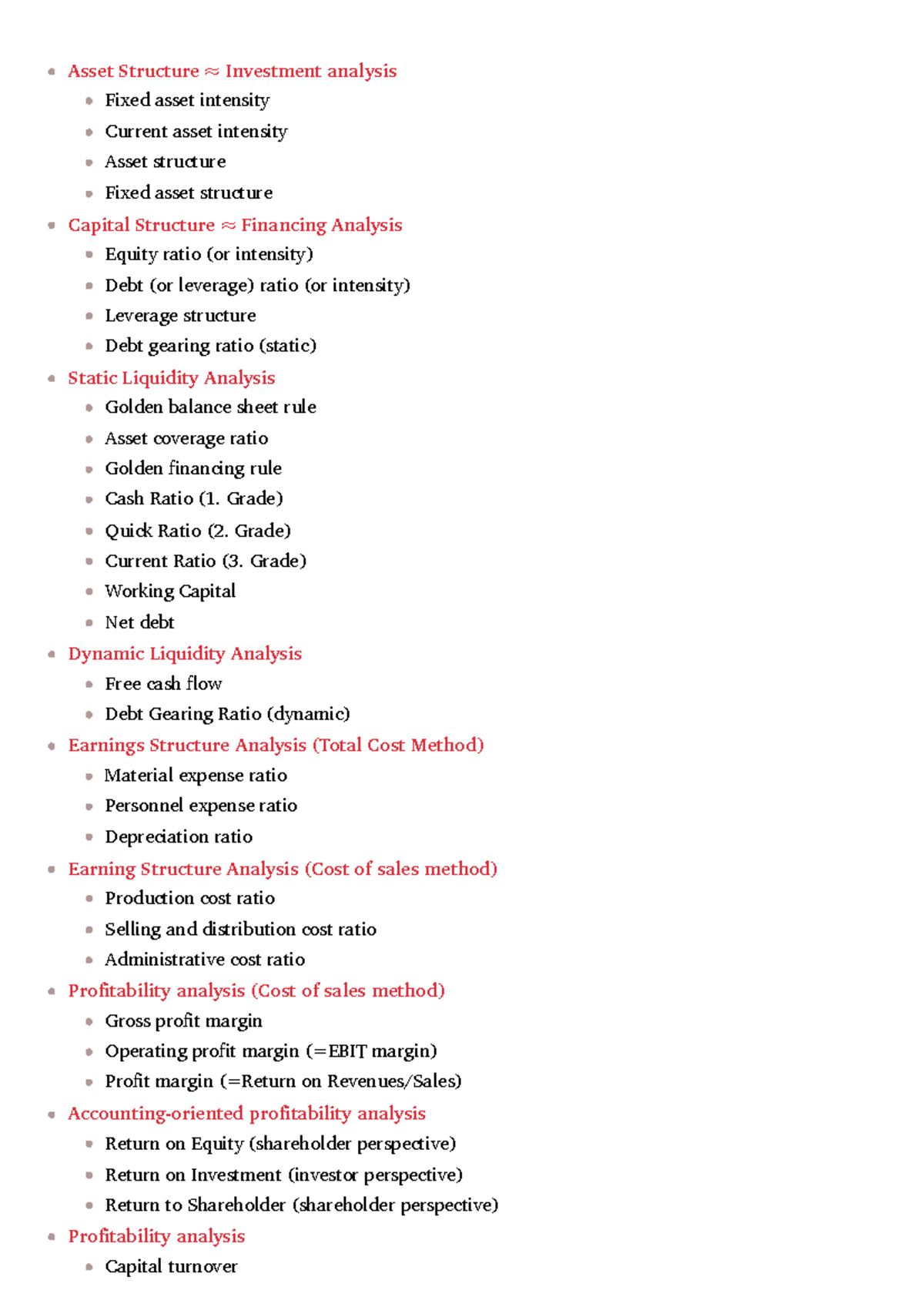 FA KPIs - Key Performance Indicators for Asset Structure Analysis - Studocu