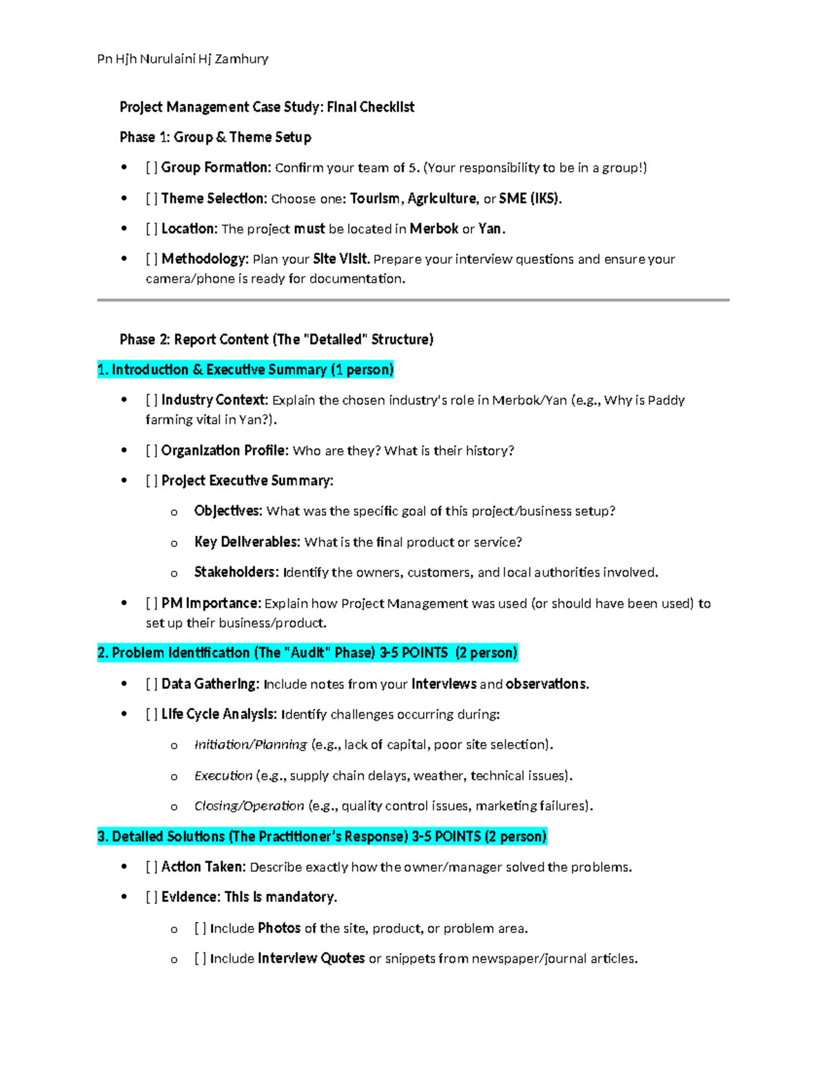 Project Management Case Study: Final Checklist for Phase 1 - Studocu