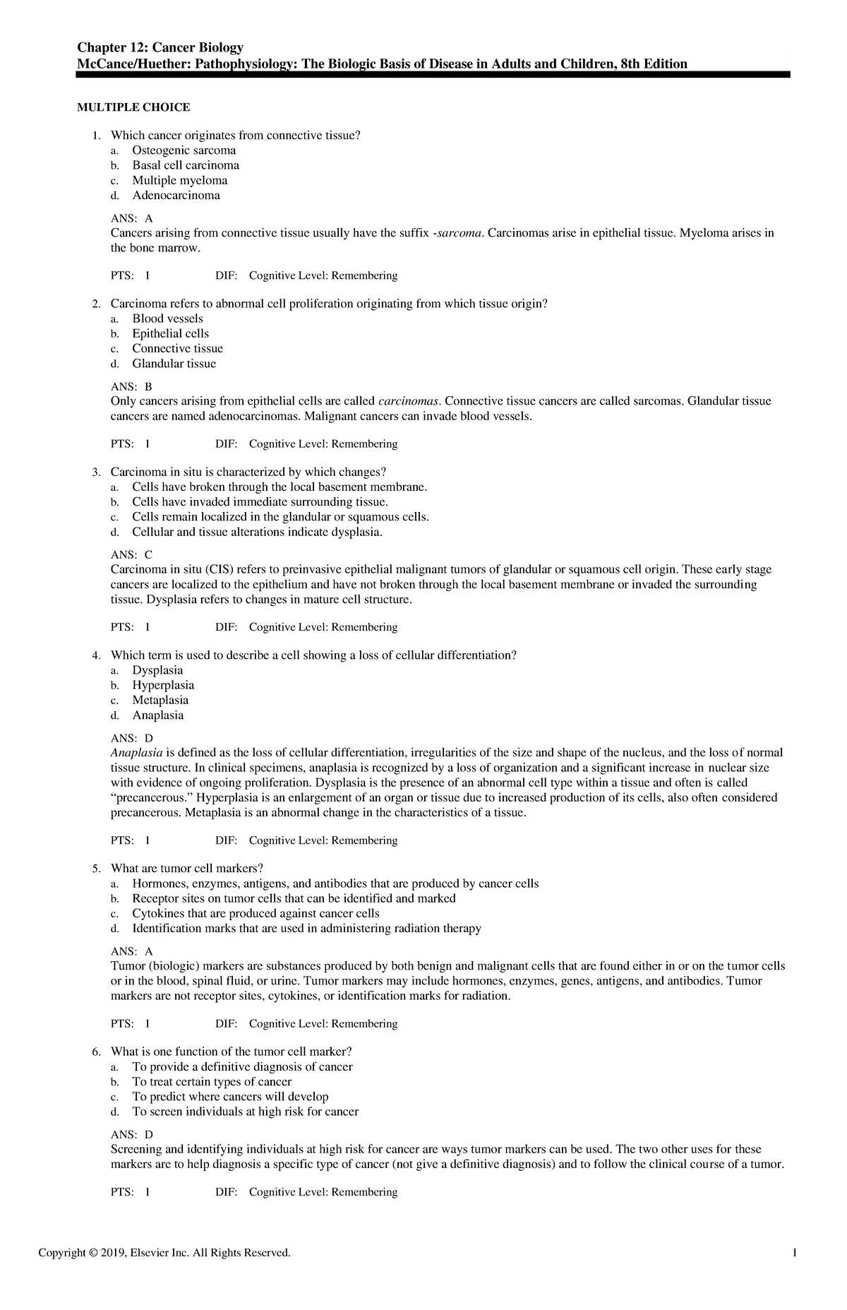 Exam View - Chapter 12: Cancer Biology Study Notes - Studocu
