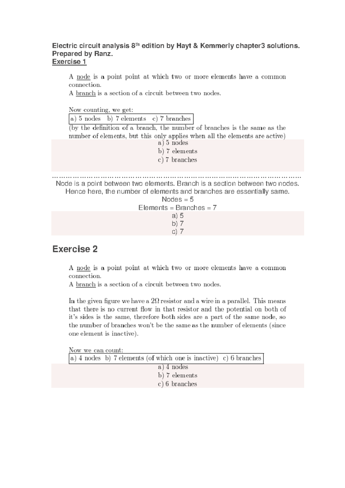 Circuit Analysis 8th Edition Solutions: Chapter 3 Exercises - Studocu