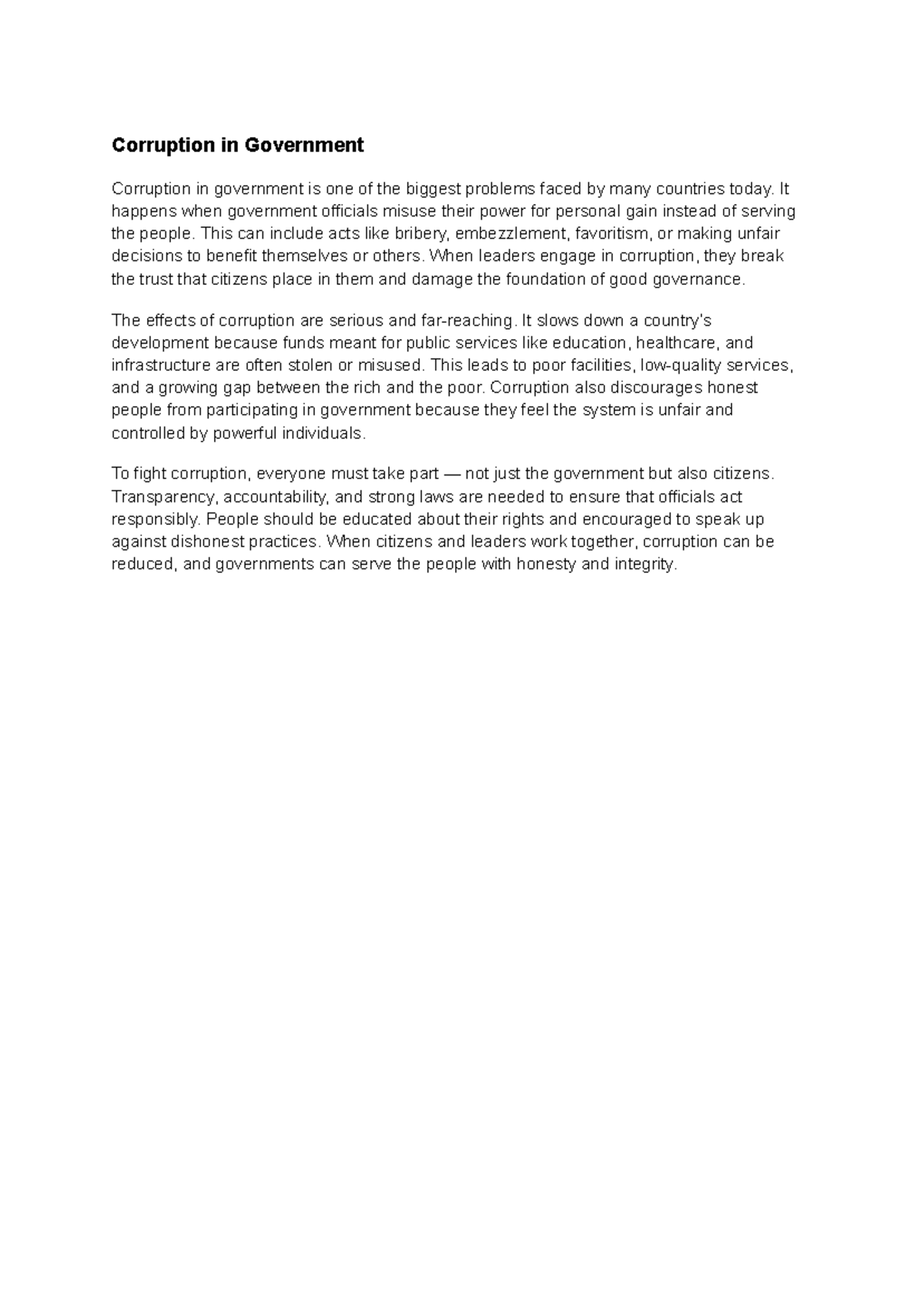 Corruption in Government: Causes, Effects, and Solutions - Studocu