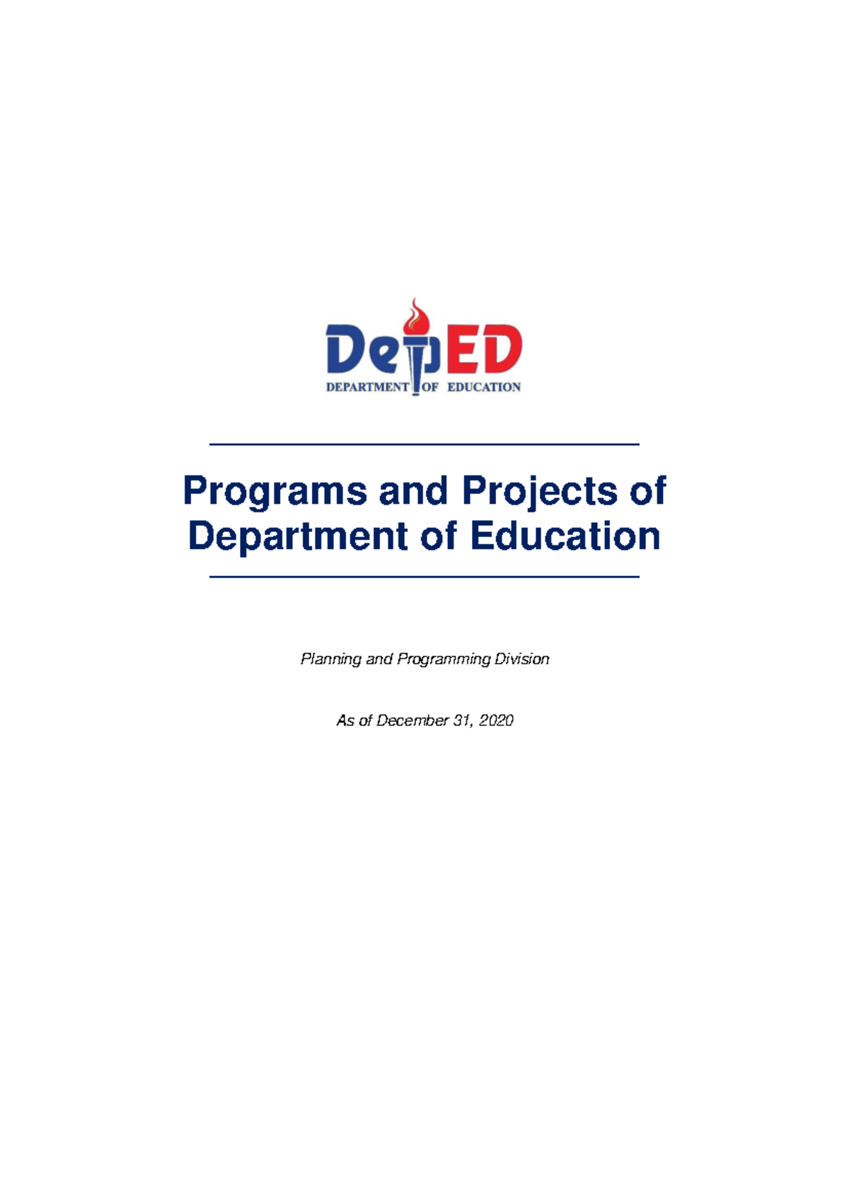 DepEd Programs and Projects Profile 2020: Comprehensive Overview - Studocu