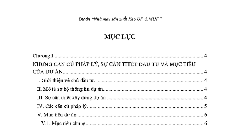 Dự Án Nhà Máy Sản Xuất Keo UF & MUF: Phân Tích và Đầu Tư - Studocu