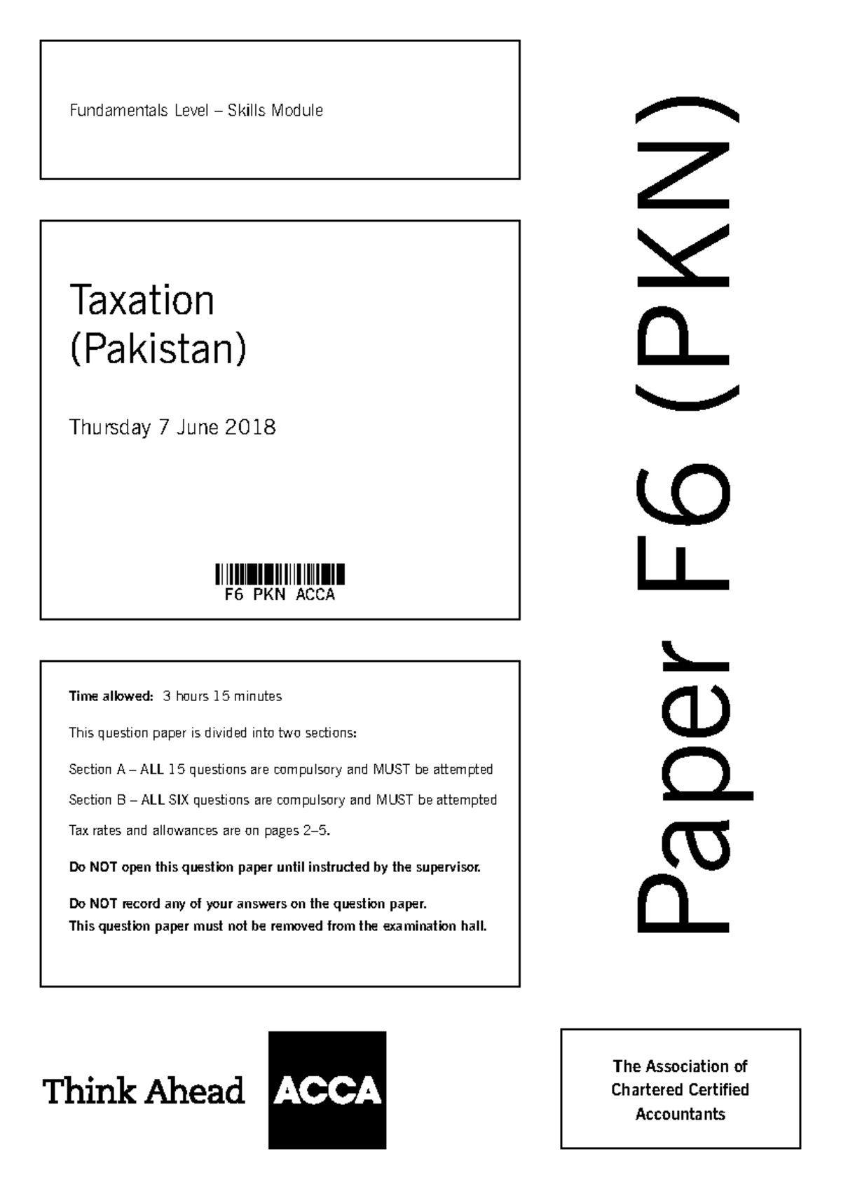 ACCA F6 PKN Taxation Exam Paper - June 2018 (3 Hours 15 Mins) - Studocu
