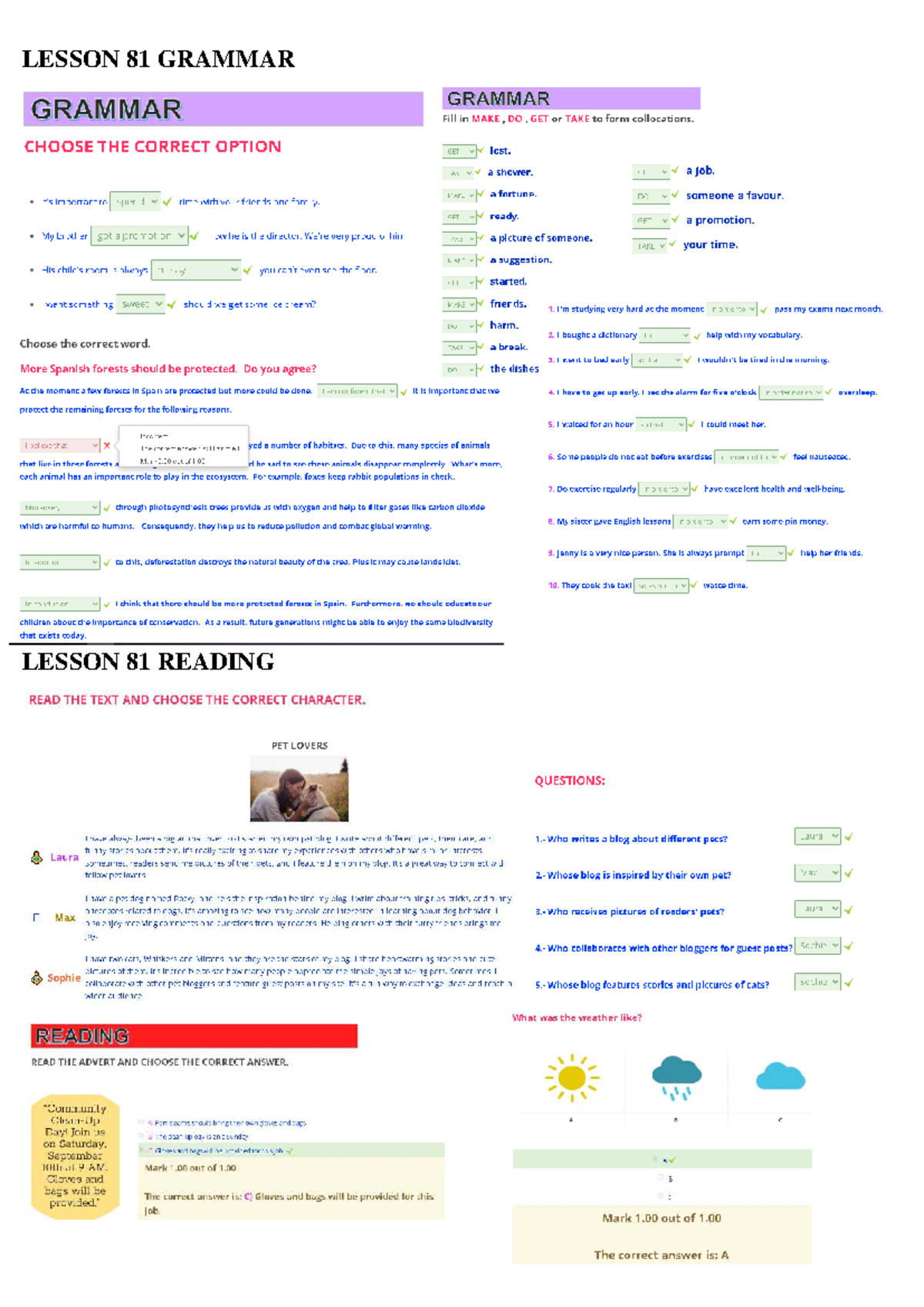 Modulo 5: Lessons 81-91 Grammar, Reading & Listening - Studocu