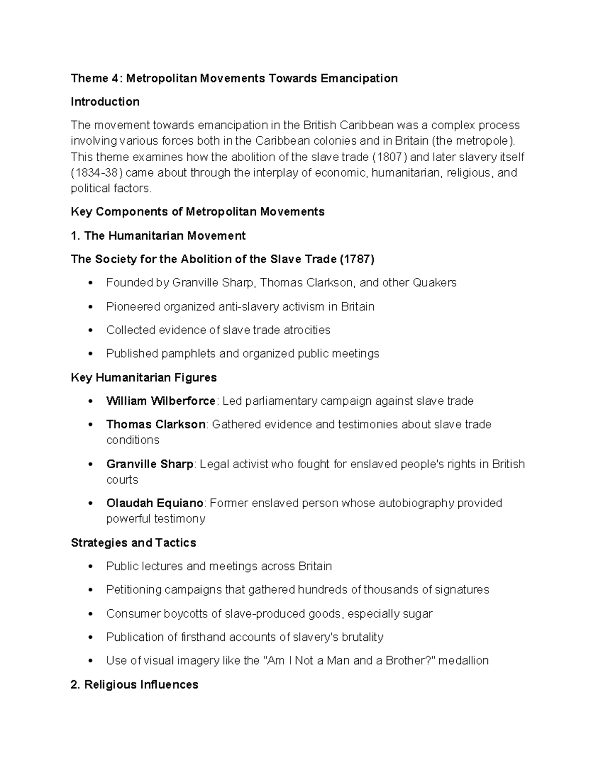 Metropolitan Movements Towards Emancipation: Theme 4 Analysis - Studocu