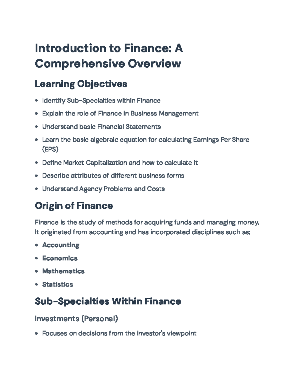 Introduction to Finance: Key Concepts and Financial Management (FIN 101 ...