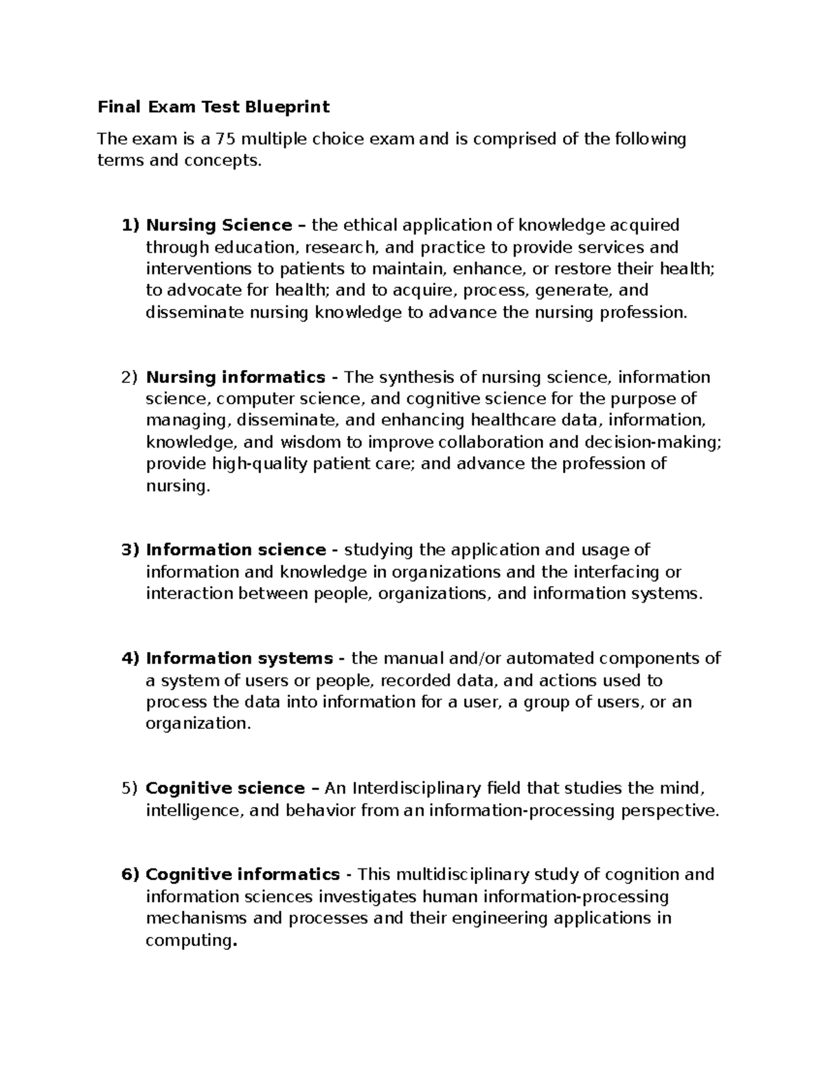 NUR 101 Final Exam Test Blueprint: Key Concepts Overview - Studocu
