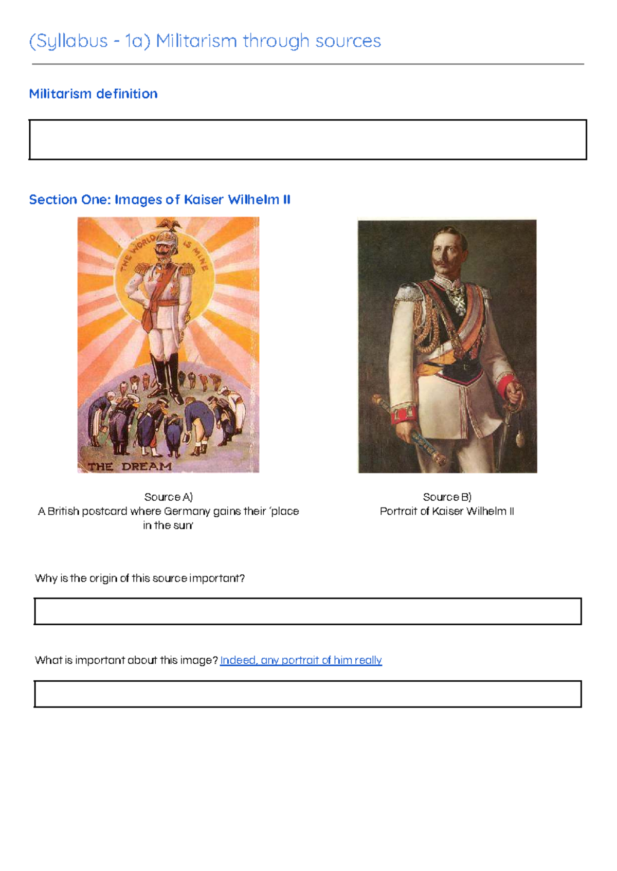(Syllabus 1a) Analyzing Militarism through Historical Sources - Studocu