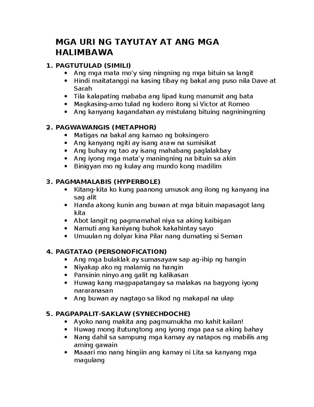 MGA URI NG TAYUTAY AT HALIMBAWA NITO: MALIKHAING PAGSULAT (PART 2 ...