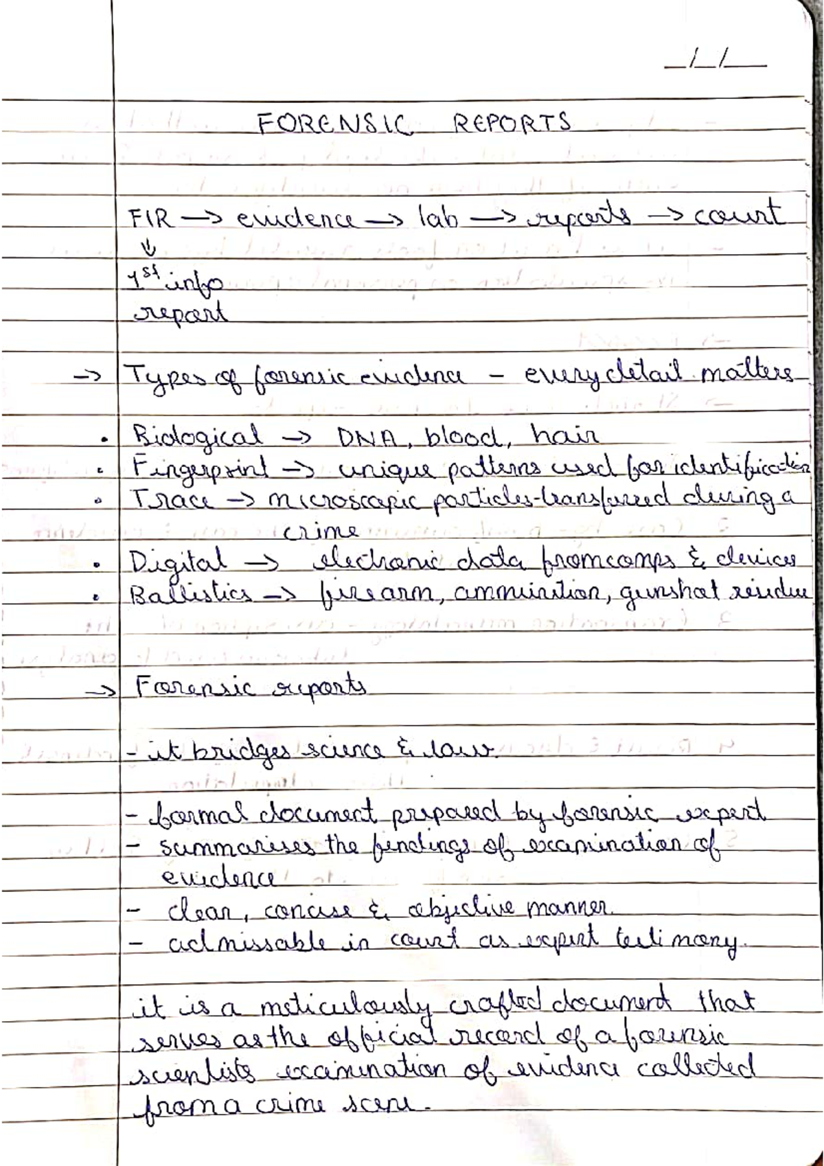 Zubin Sir's Notes - FORENSIC REPORTS FIR evidence lab reports court 1st ...
